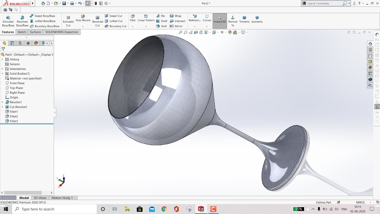 Wine Glass Design in Solidworks Premium Tutorial Exercise #007 - YouTube