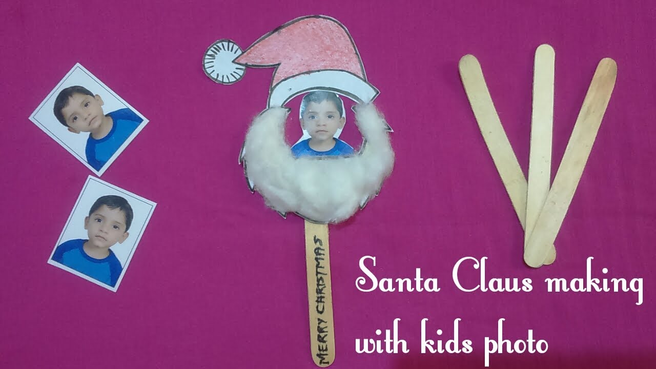 How to make santa claus with kids photo & icecream stick||Easy & quick ...