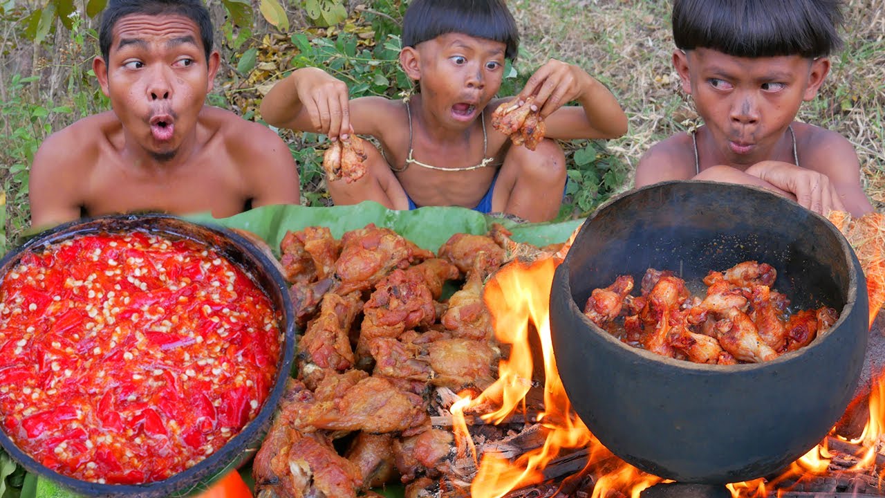 DELICIOUS Fried Chicken Wings and Legs - Primitive Cooking in the ...