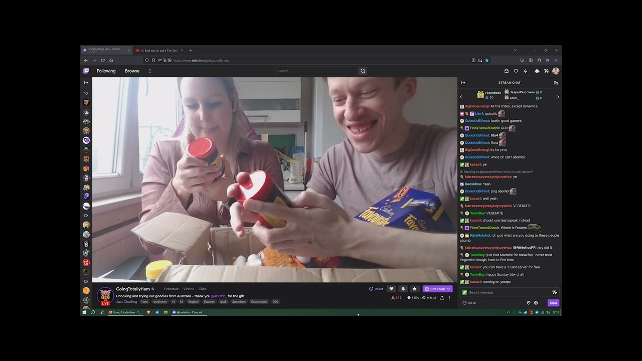 GoingTotallyHam Tries Tim Tams & Vegemite for the First Time - YouTube