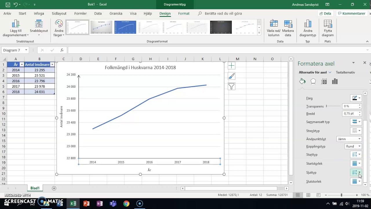 Linjediagram i Excel (grund) - YouTube