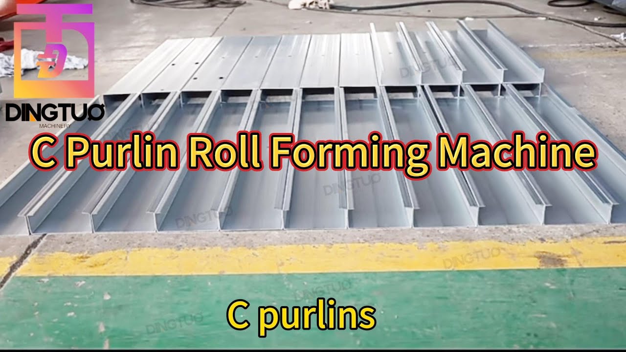 C purlin roll forming machine with hydraulic pre cutter - YouTube
