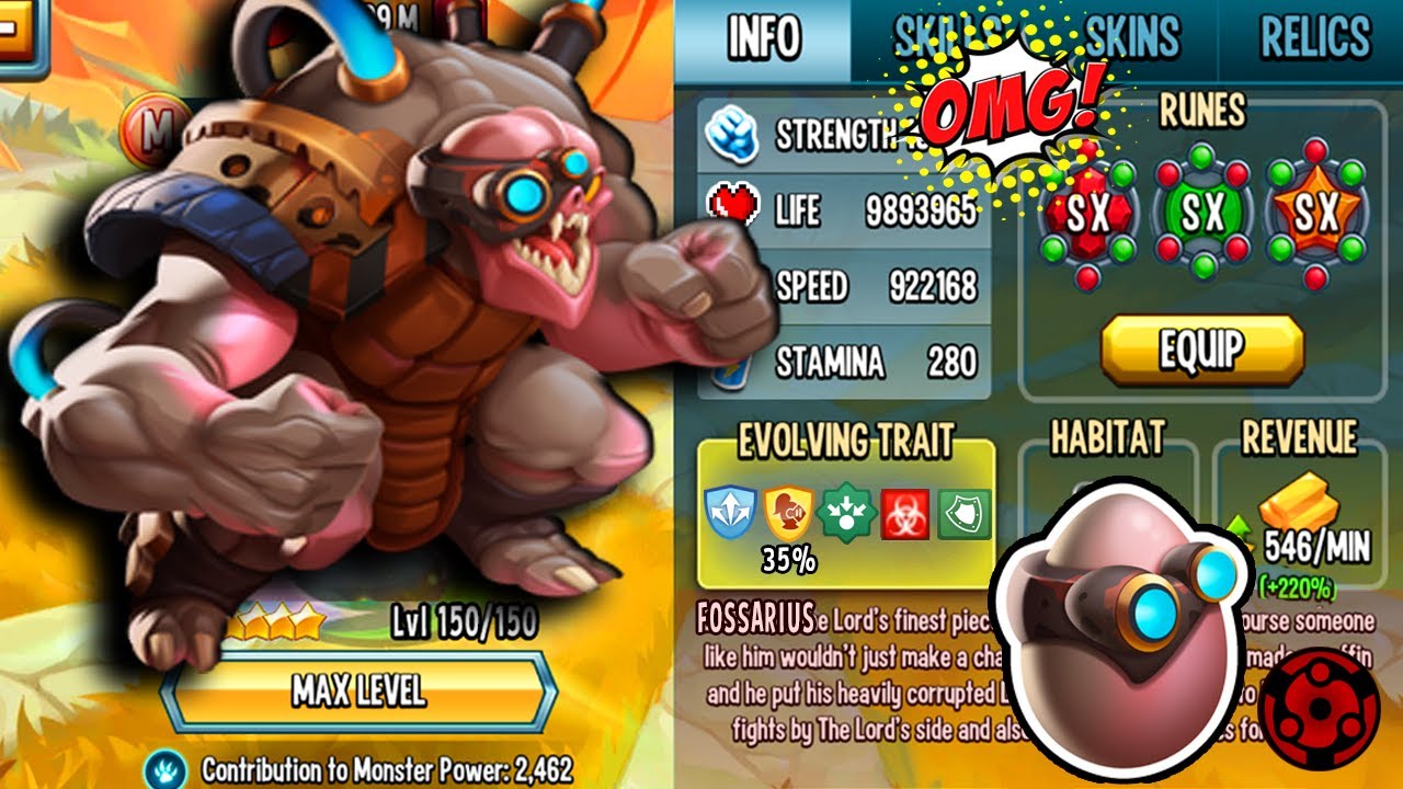 🔴Monster Legends - FOSSARIUS level 150 REview!!😱2millon MegaTaunt ...