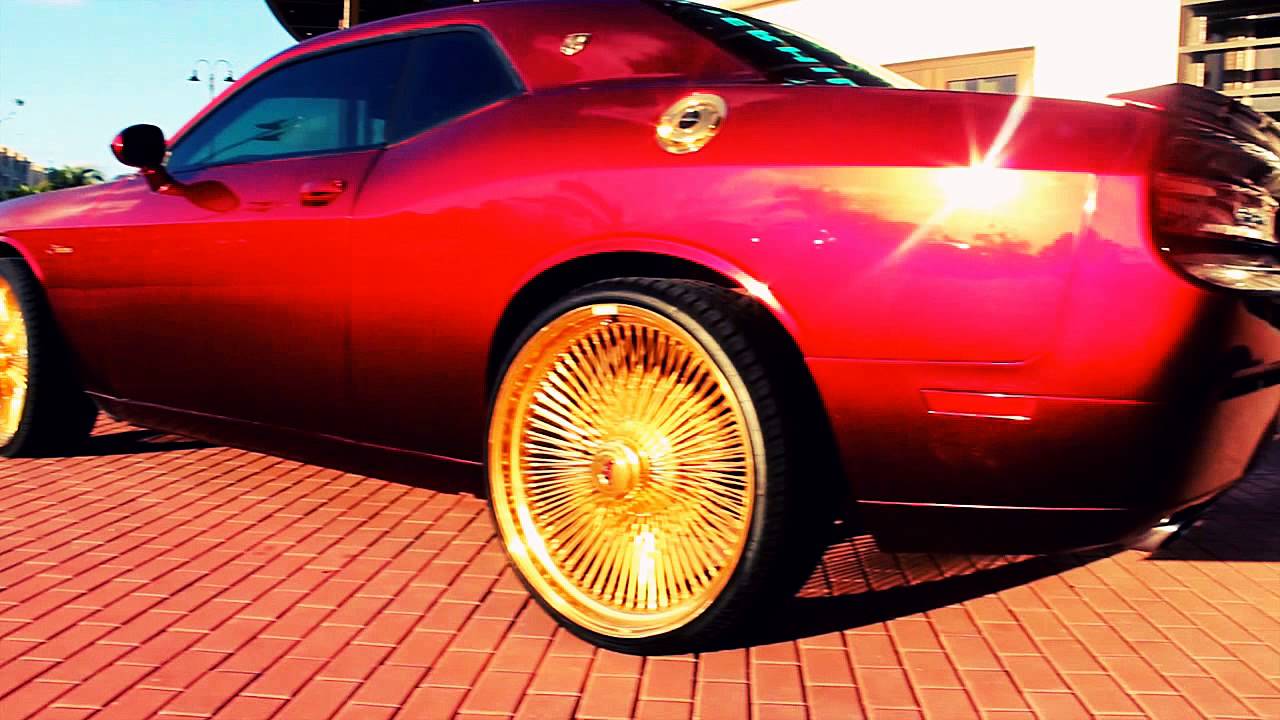 custom challenger cherry red paint on daytons 24s inches - YouTube
