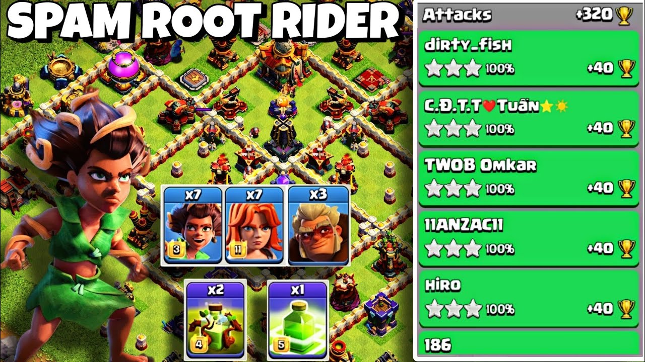 SPAM ROOT RIDER DRUID STRATEGY 🔴 LEGEND LEAGUE LIVE ATTACK 🔴 JULY ...