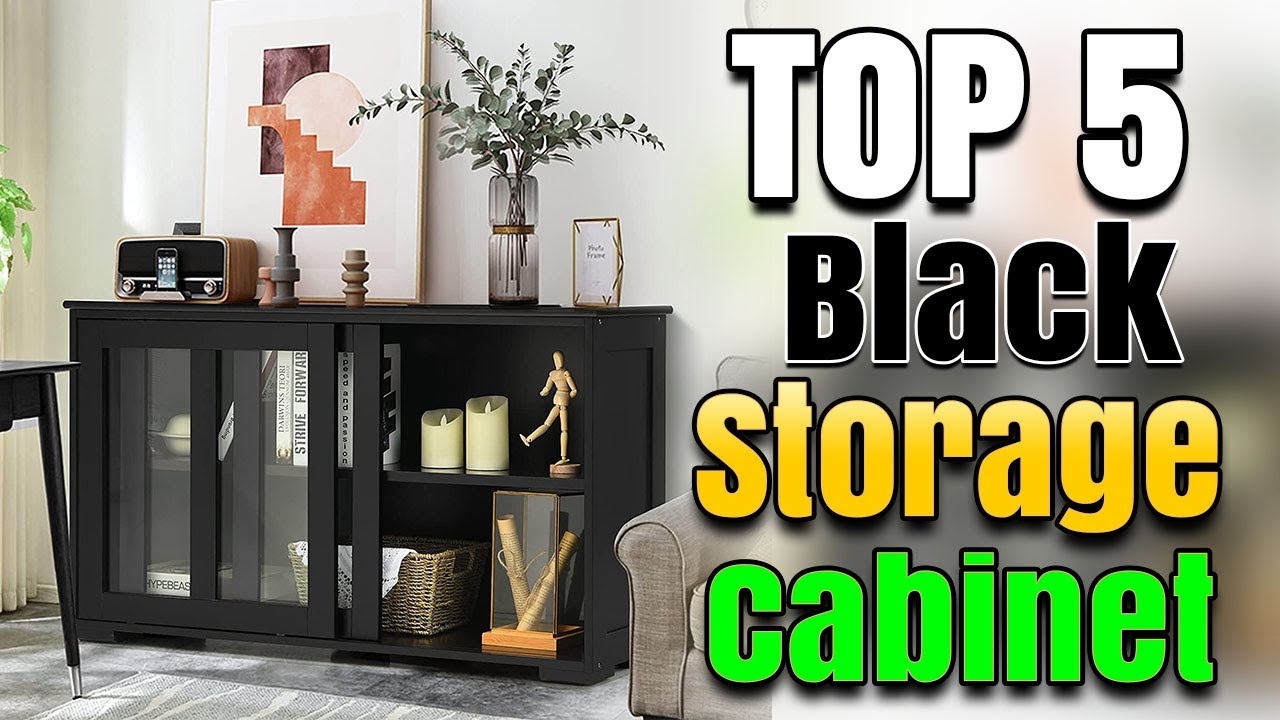 Best Black Storage Cabinet With Glass Doors for Living Room - YouTube