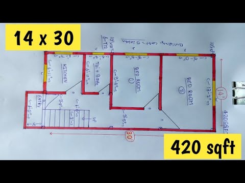 14x30 house plan ll 420 sqft ghar ka naksha ll 2 bhk makan ka drawing ...