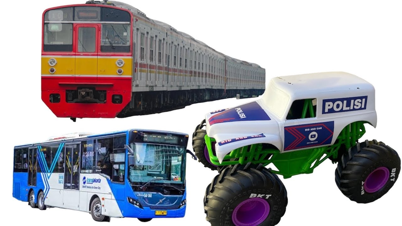 Mobil Polisi, Kereta Api, Bus Trans Jakarta dan Truk Box - YouTube