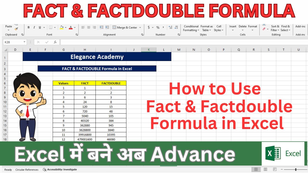FACT & FACTDOUBLE Formula in Excel #excel #msexcel #eleganceacademy - YouTube