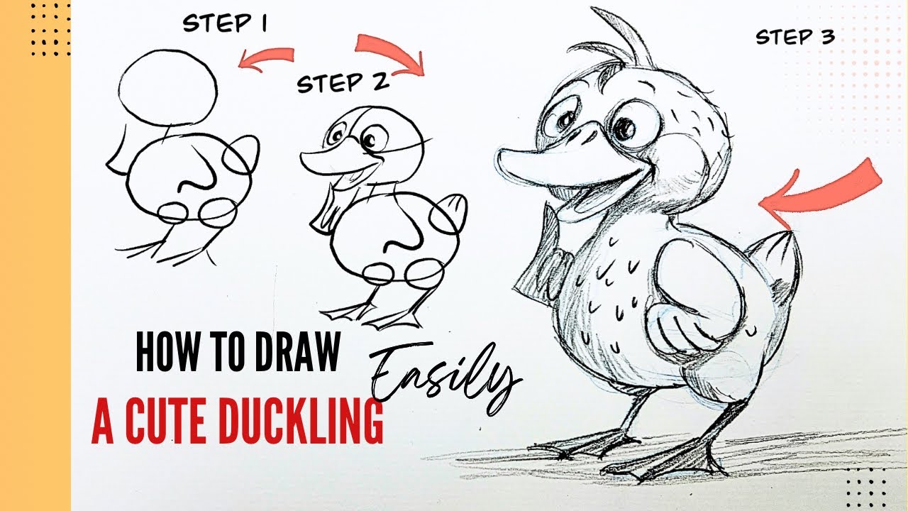 How to Draw a Cute Duckling – Easy Step-by-Step Cartoon Drawing for ...