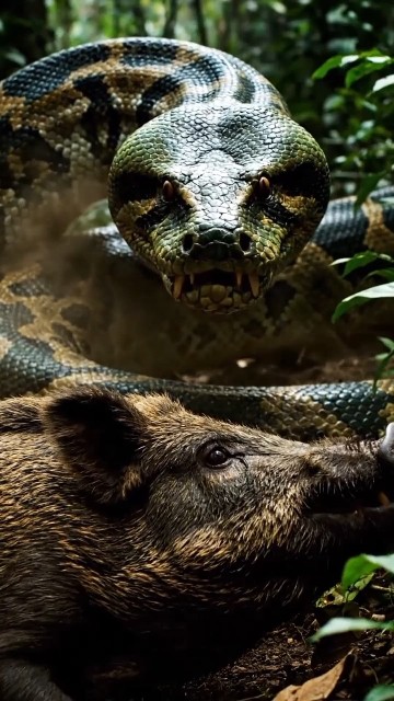 Wild Boar Trapped by Python! 🐍😱 #shorts #animalrescue #WildboarVspython ...