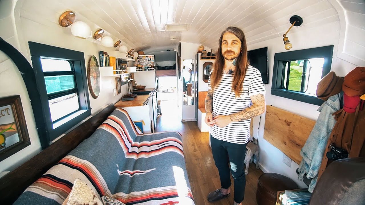 Artist Designs Stunning Raised Roof School Bus Conversion - YouTube
