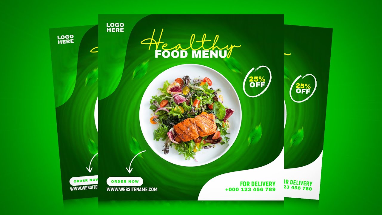 Healthy Food Social Media Post Design in Photoshop - YouTube