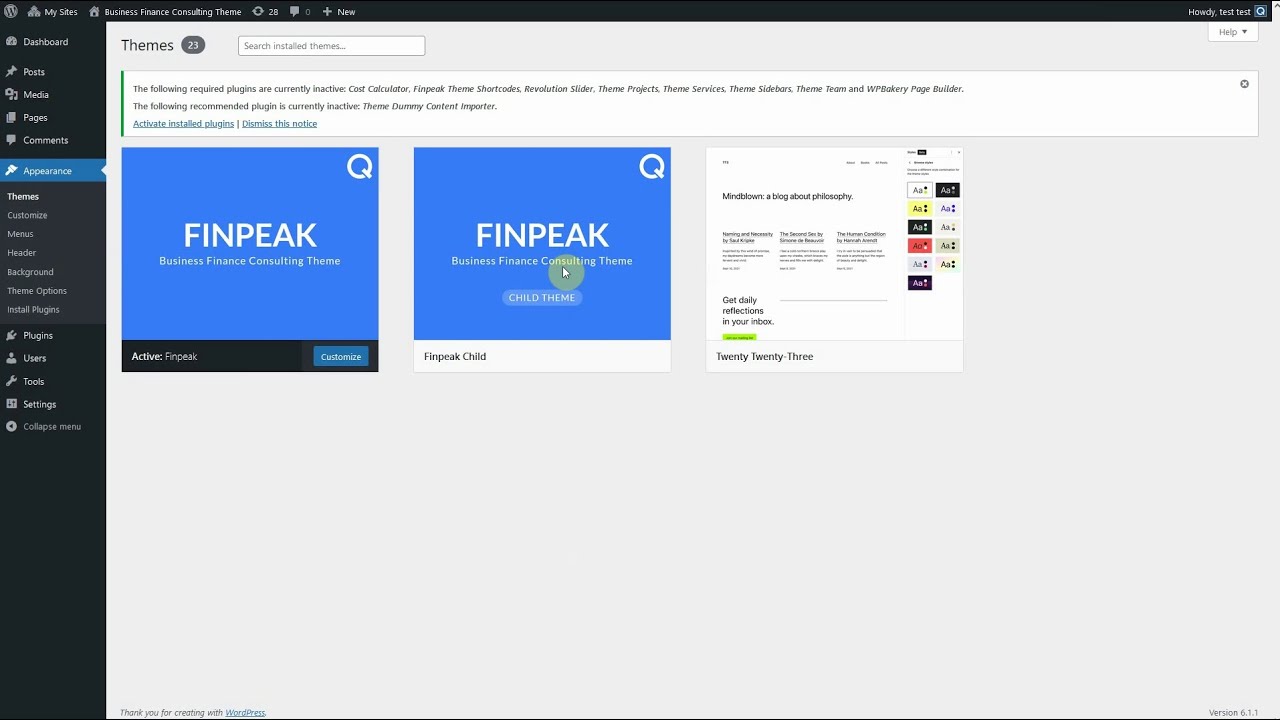 Finpeak Business Finance Consulting Theme: Activate and Import dummy content - YouTube