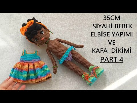 Siyahi KIZ Bebek ELBİSE ve Külot yapımı PART 4 (English subtitle) (crochet amigurumi doll tutorial)