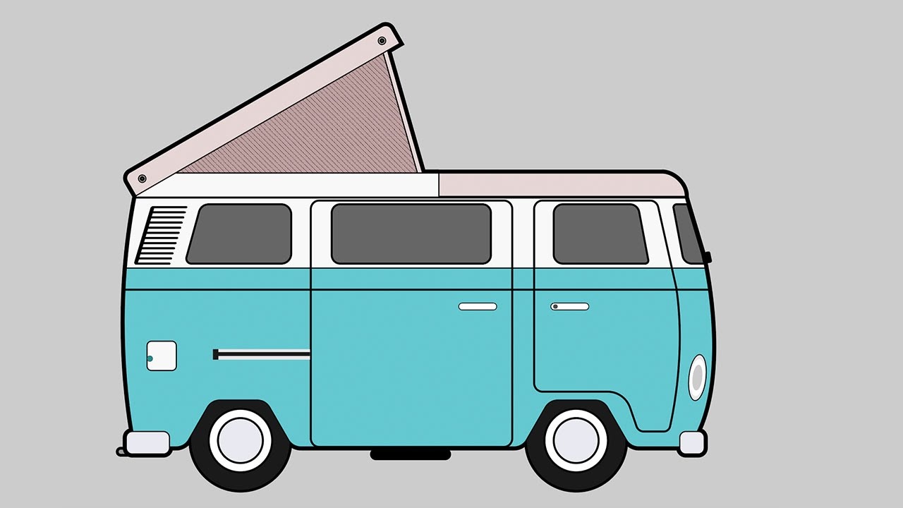 Speed Drawing illustrator: Camper VW T1 flat icon - YouTube