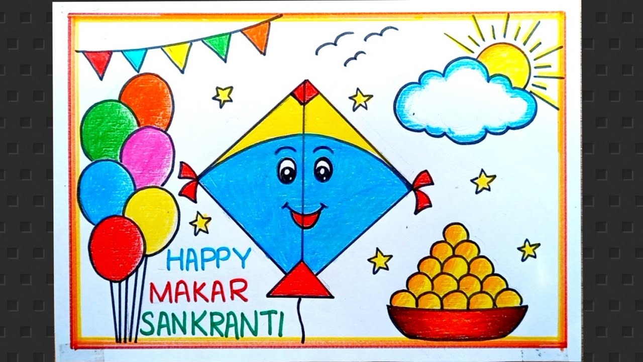 Happy Makar Sankranti Drawing Easy/Makar Sankranti Festival Drawing/How ...