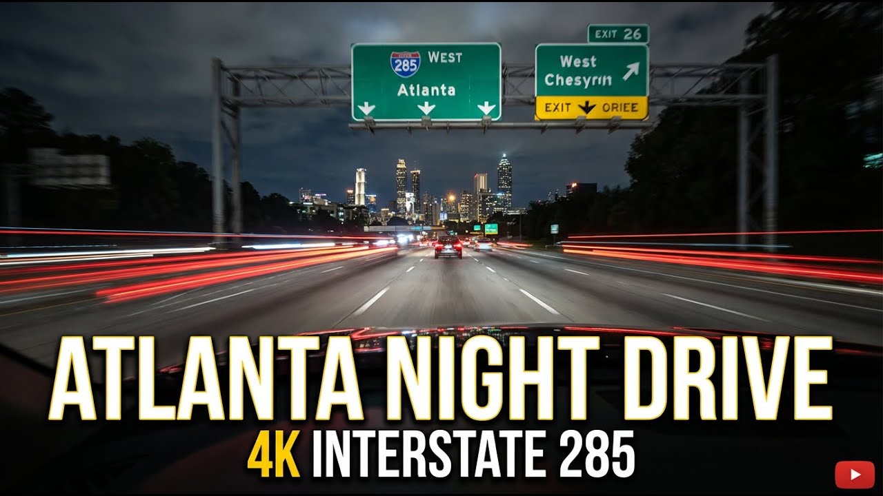 Driving on Interstate 285 around Atlanta, Georgia at Night - YouTube