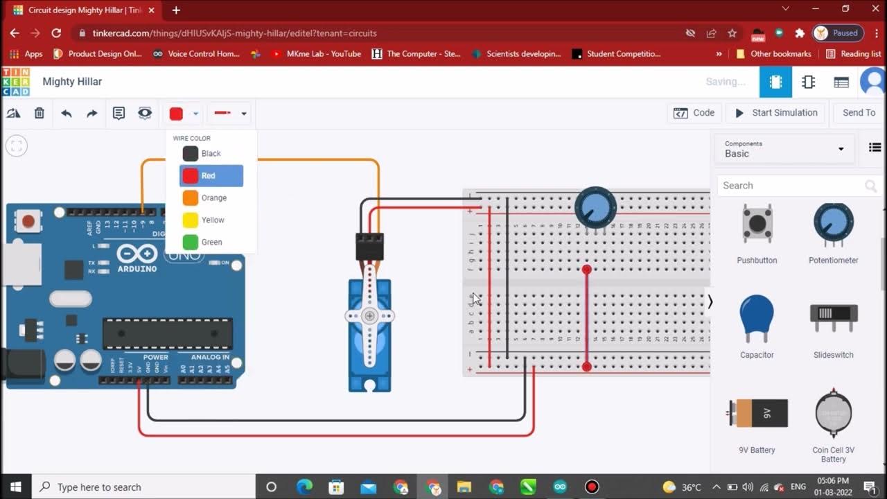 Servo Motor controlled by Potentiometer with Arduino Uno Simulation Using Tinkercad - YouTube