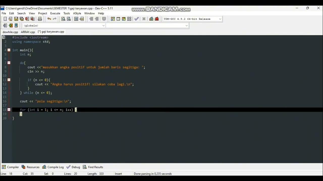 Do while and nested for membuat pola segitiga bintang - YouTube
