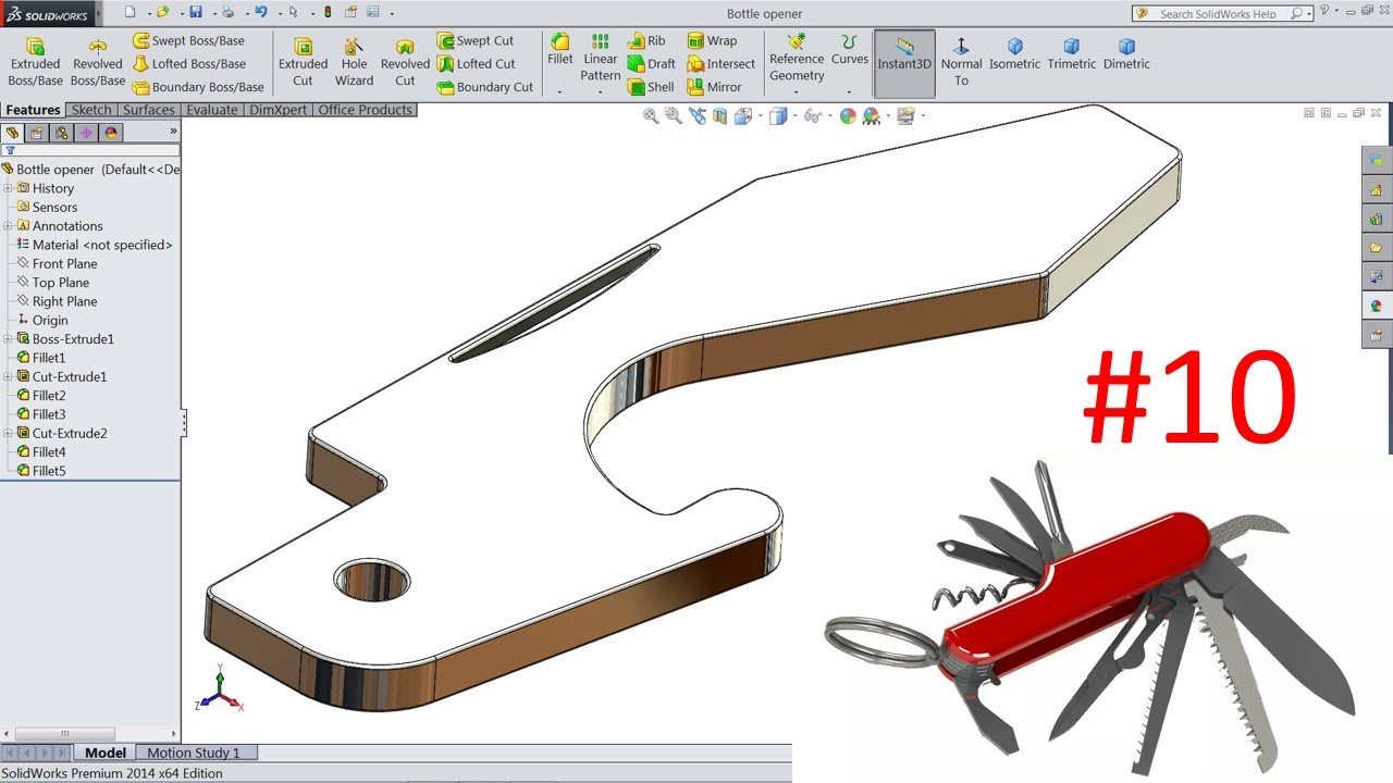 Solidworks tutorial Pocket Multi tool 10. Bottle Opener - YouTube