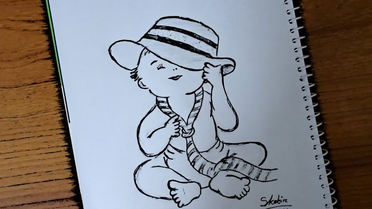 How To Draw A Cute Baby Wearing Hat || Easy Pencil Drawings - YouTube