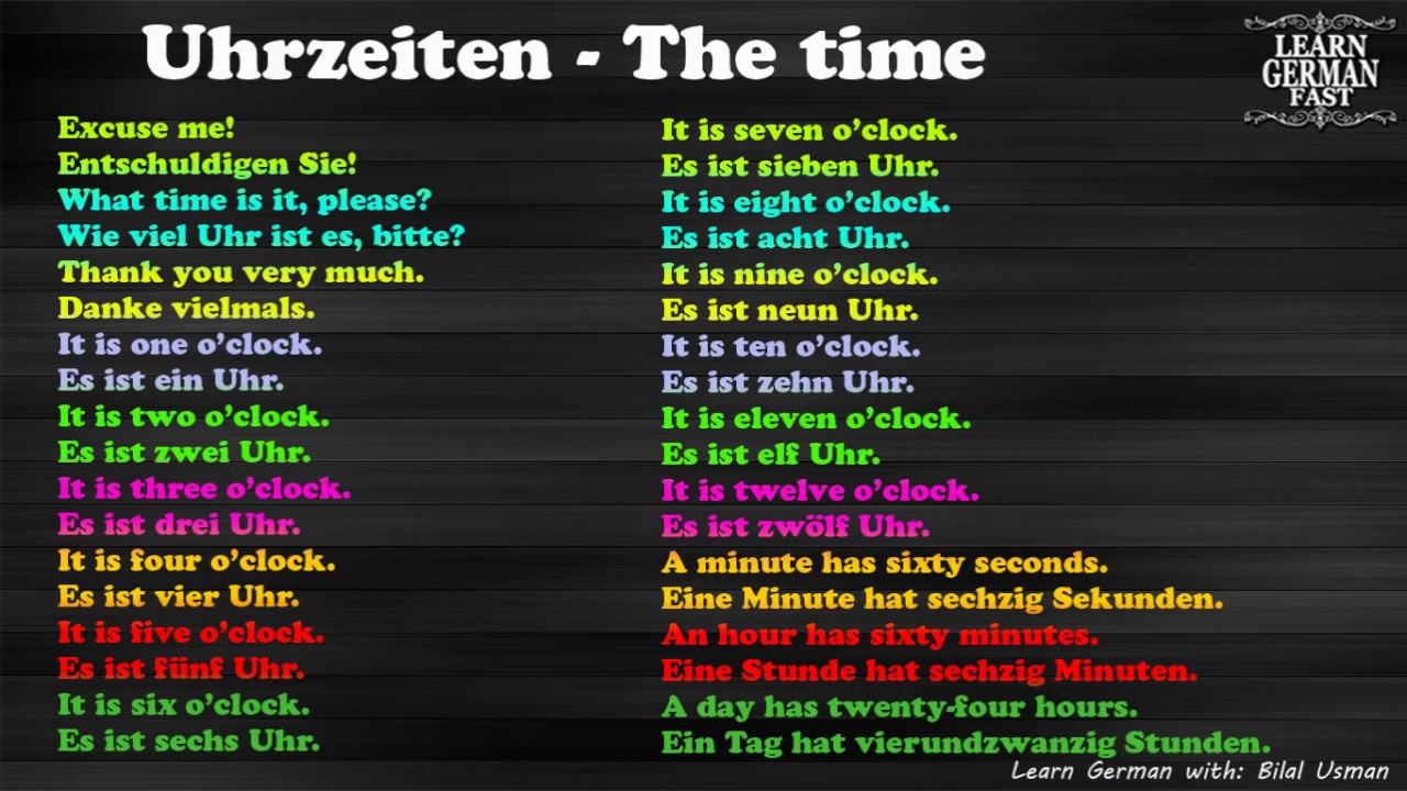 Learn German with Bilal:- The time :- English to German - YouTube