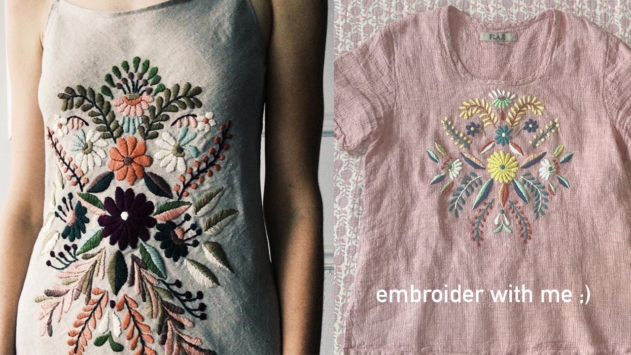 Embroidering a shirt inspired by a dress I made a while back - YouTube