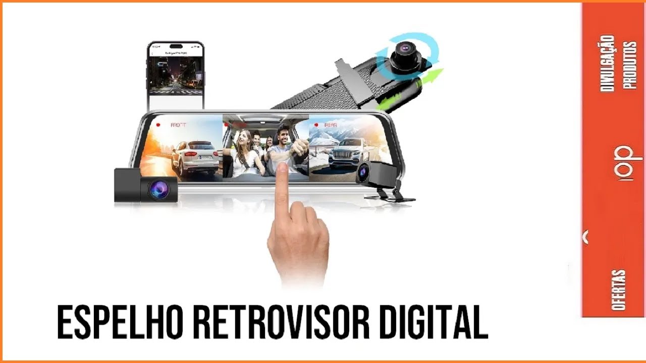 ESPELHO RETROVISOR DIGITAL PARA CARRO COM 3 CAMERAS Gravação e Visão ...