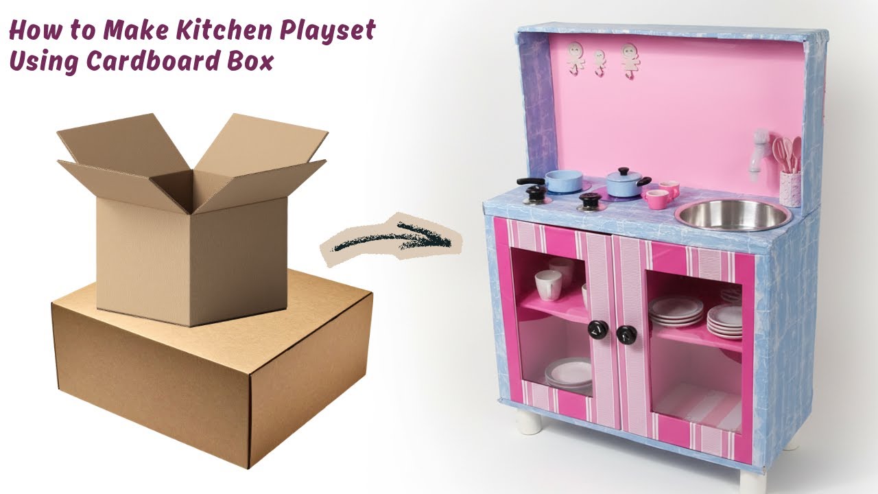 How to Make DIY Kitchen Play Set Toy Made of Cardboard Box and Recycled ...