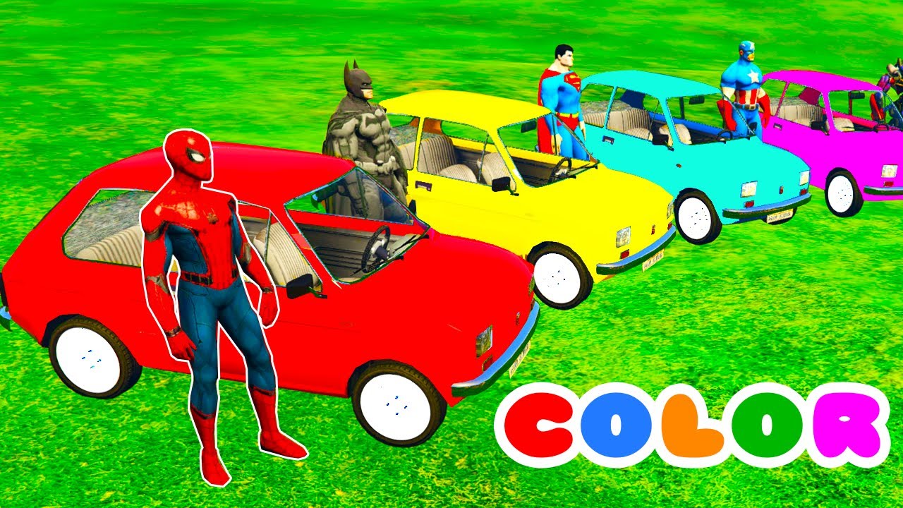 COLOR CARS Transportation & Spiderman Cartoon for kids w 3D Bus ...