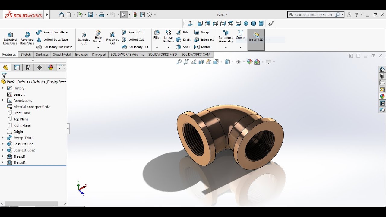 SolidWorks Tutorial -- Pipe Elbow making in 3d | Learn SolidWorks - YouTube
