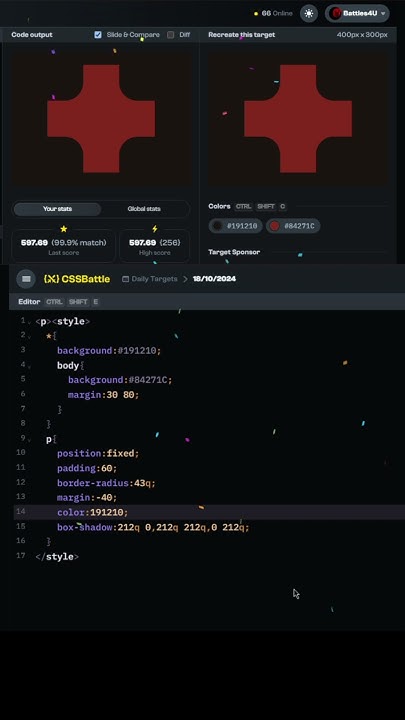 18 10 2024 Css Battle Daily Challenge 100 Match Css Html