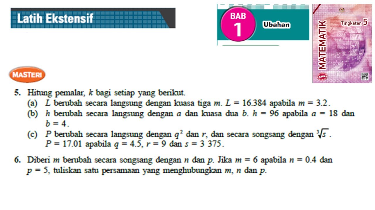 KSSM Matematik Tingkatan 5 Ubahan latih ekstensif no5-no6 ubahan buku ...