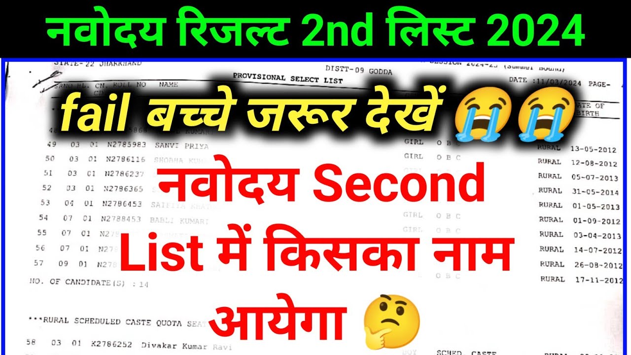 📢 Navodaya Result 2024 Second List // navodaya 2nd list kab aayega ...