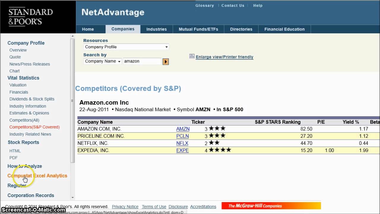 How to compare companies with Compustat Excel Analytics in S&P's ...
