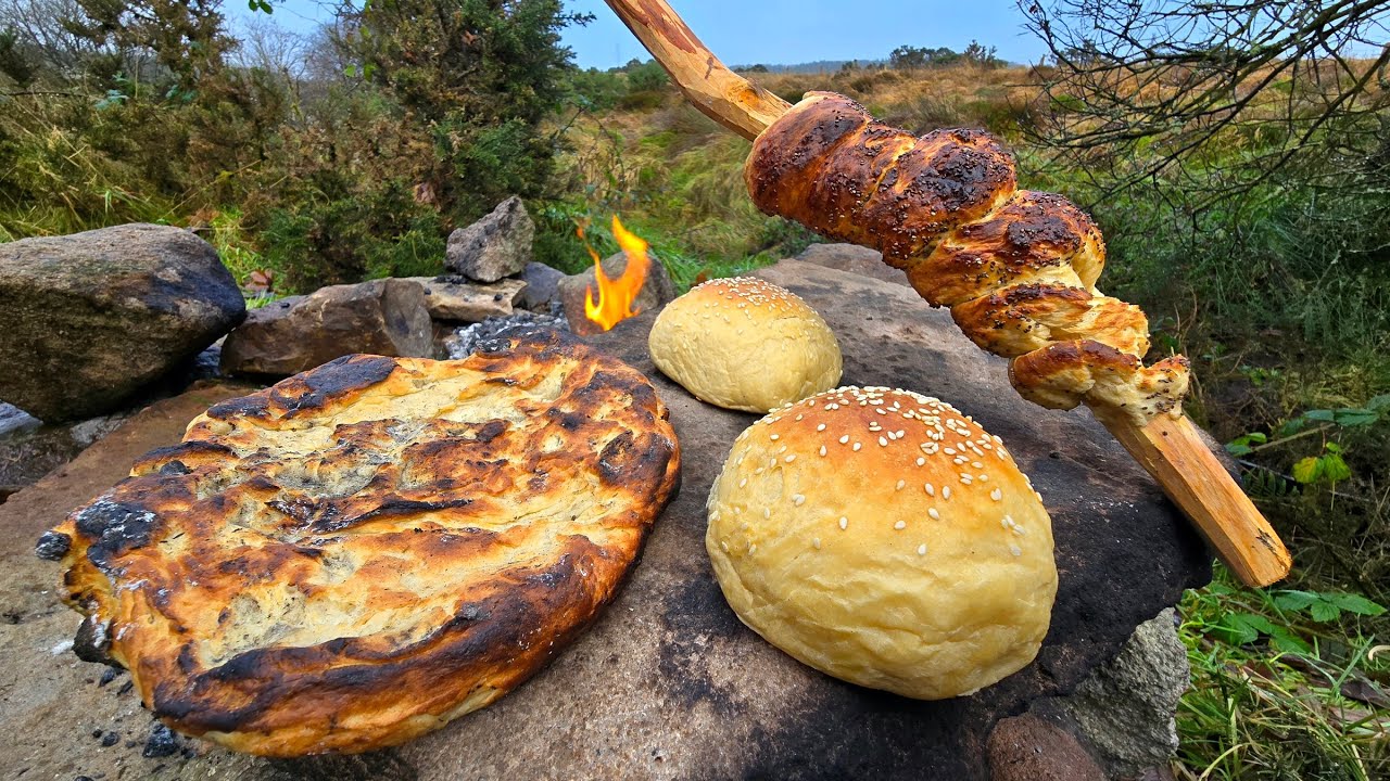 Baking bread over the camp fire in four different ways 🔥🔥🔥 - YouTube