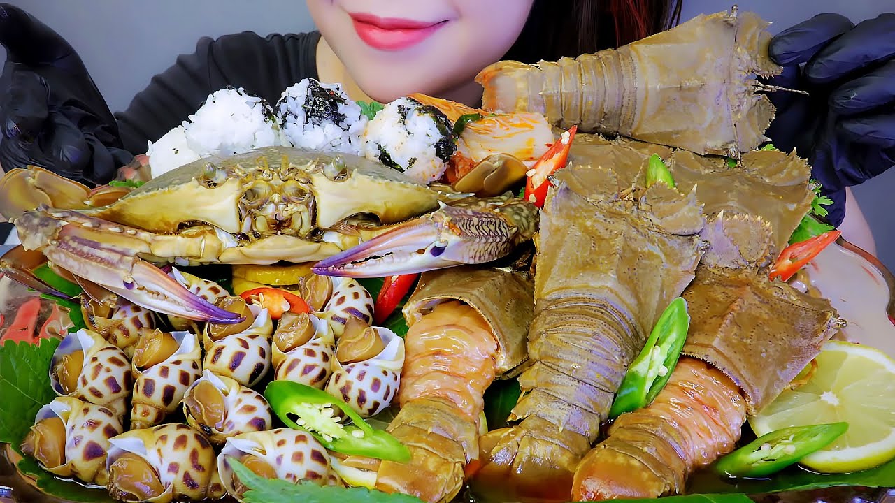 ASMR SOY SAUCE SEAFOOD( SLIPPER LOBSTER , BLUE CRAB , SWEET SNAILS ...