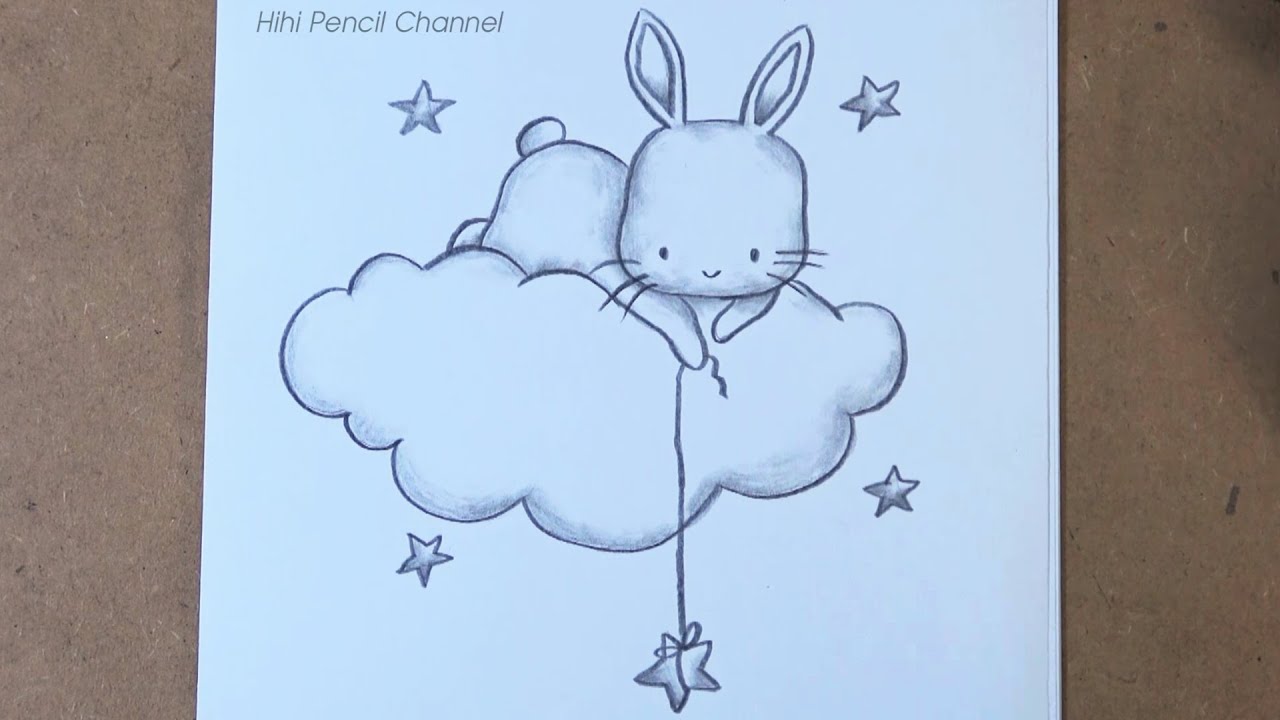 How to Draw a Cute Bunny in the Cloud with Stars | Pencil drawing - YouTube