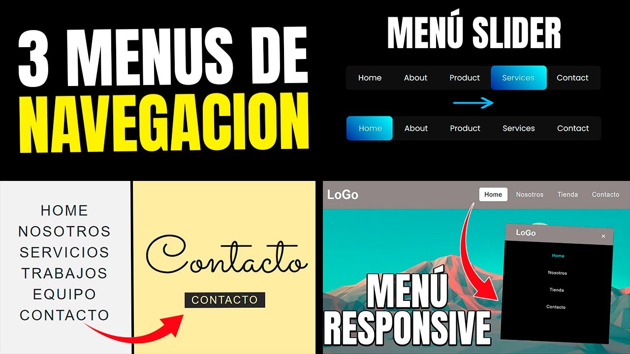 🌐 3 Menús de Navegación con HTML, CSS y JavaScript ¡Fáciles y Modernos ...