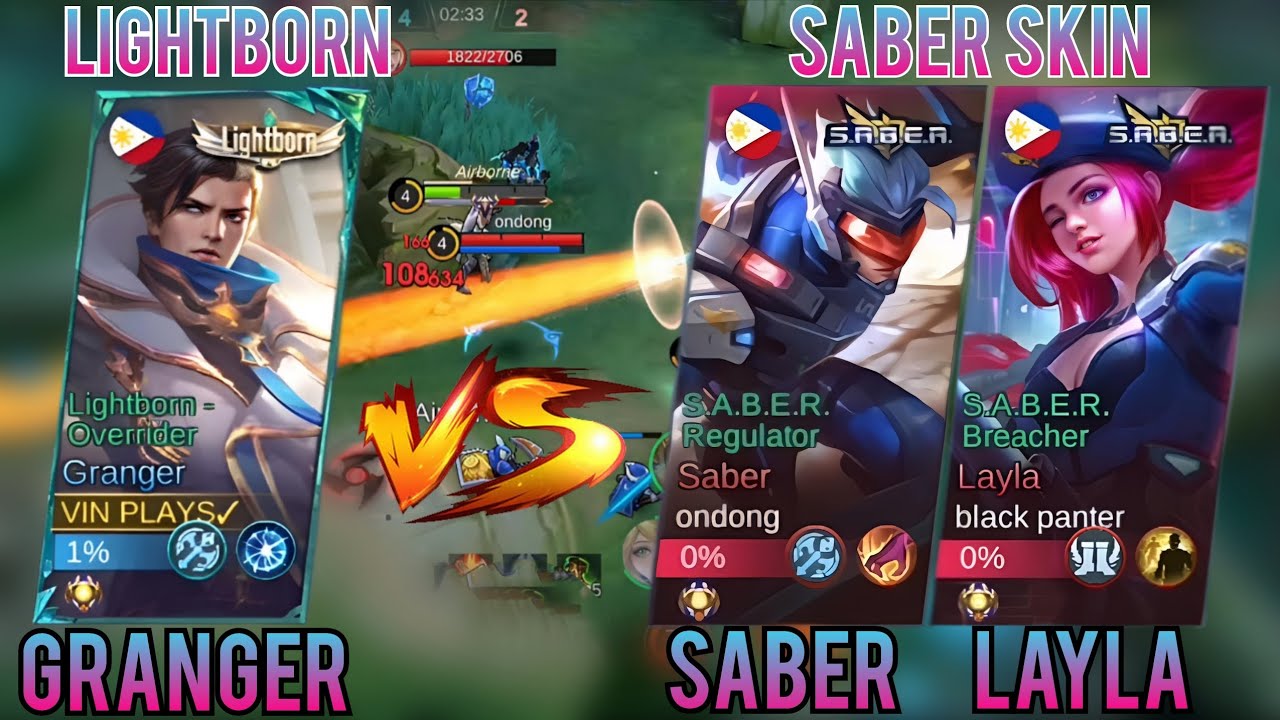 LIGHTBORN GRANGER VS SABER AND LAYLA SABER SKIN | MLBB - YouTube