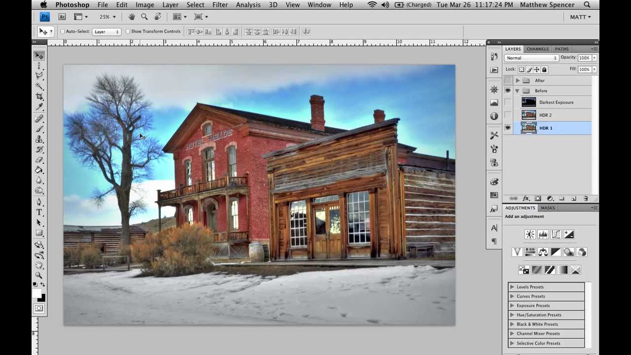 Photoshop: How to quickly combine two HDR images - YouTube