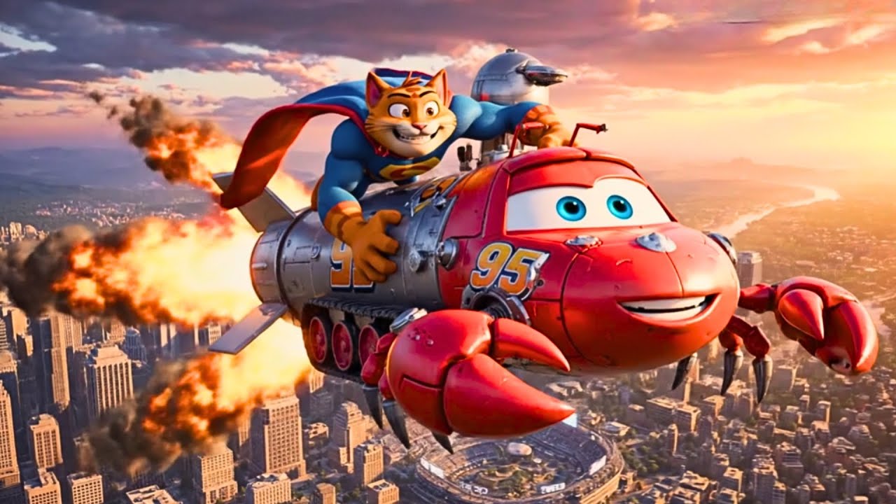 🚀Explosive Rocket Showdown – Crab Tank McQueen vs Superhero Cat [EP01 ...