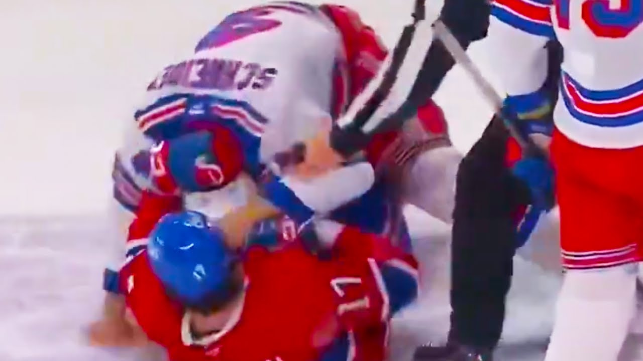 Braden Schneider Josh Anderson Fight | New York Rangers vs Montreal ...