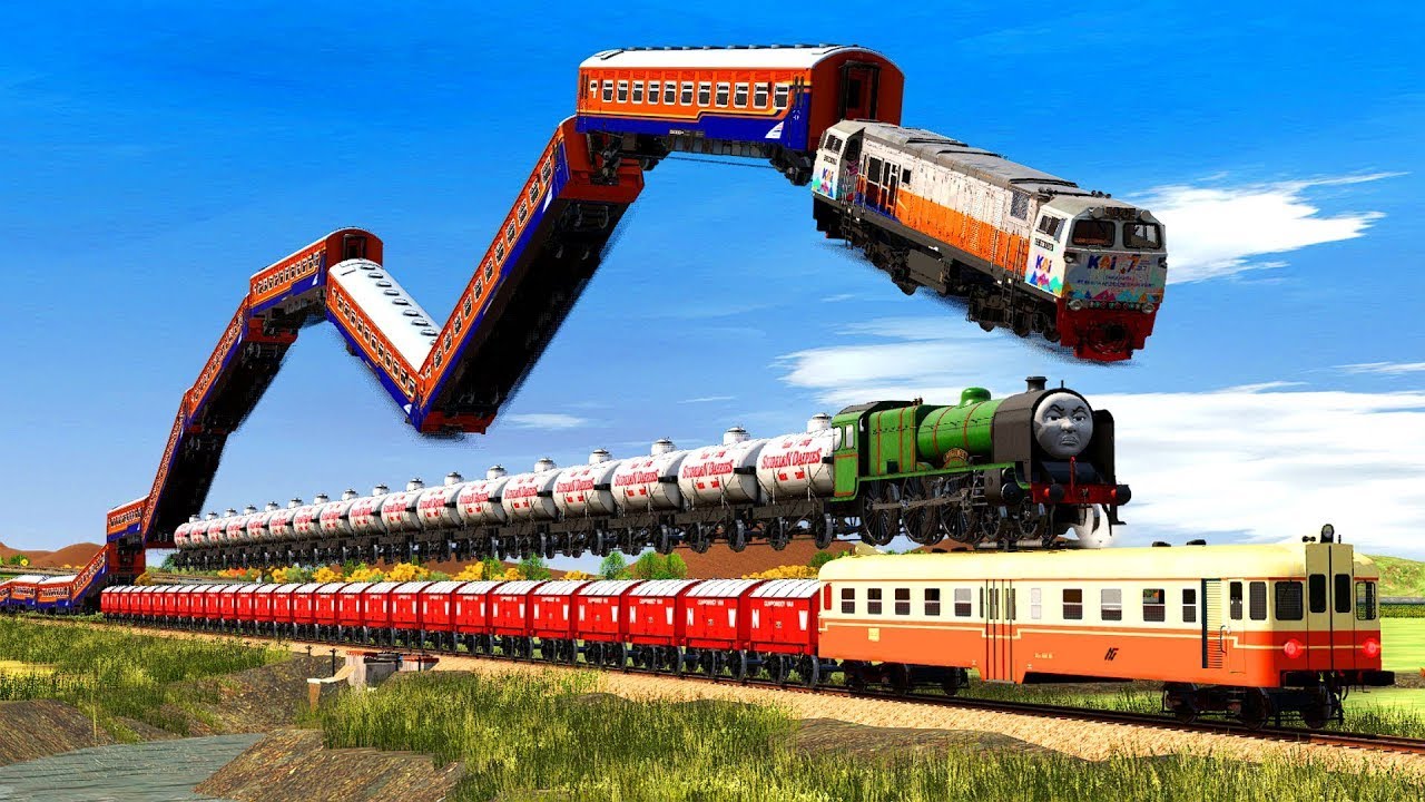 flying train in the sky !!! the train over the two train by flying ...