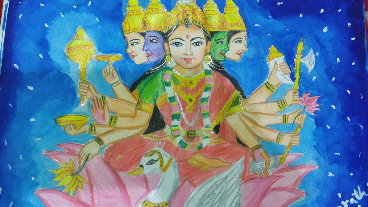 Gayathri devi ammavaru drawing with colouring/Dussehra special drawing ...