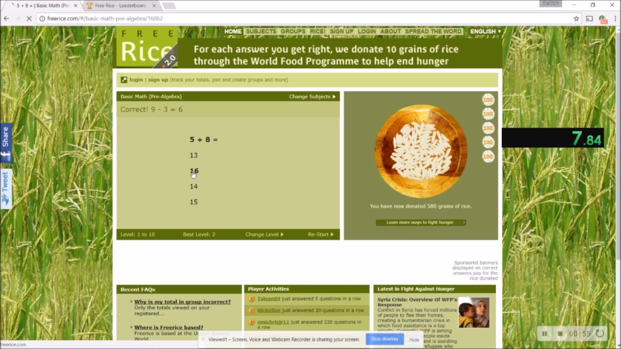 Free Rice - Basic Math 100 Grains - Former World Record (12.32s) - YouTube