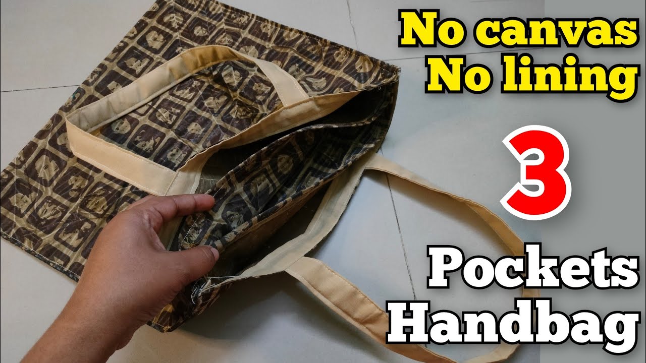 No lining - 3 pockets shopping bag making at home | DIY simple tote bag ...