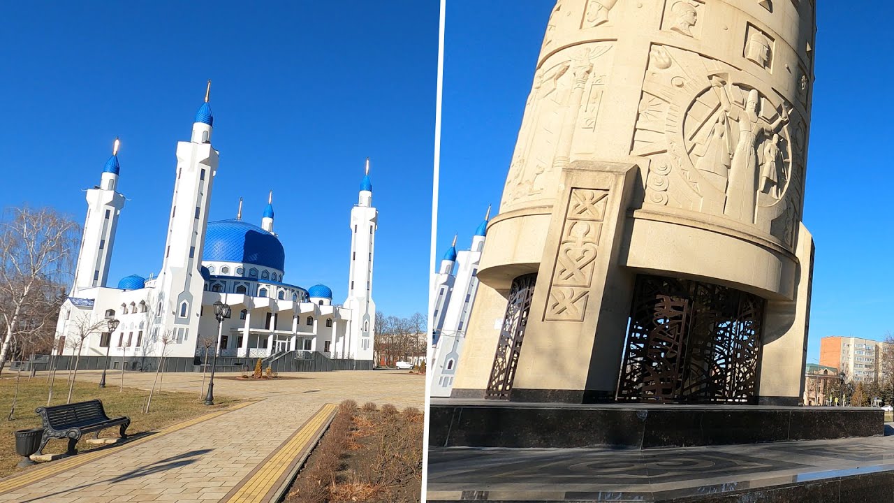[4K] Walking at Maykop, Russia - Maykop Cathedral Mosque, Monument 'The ...