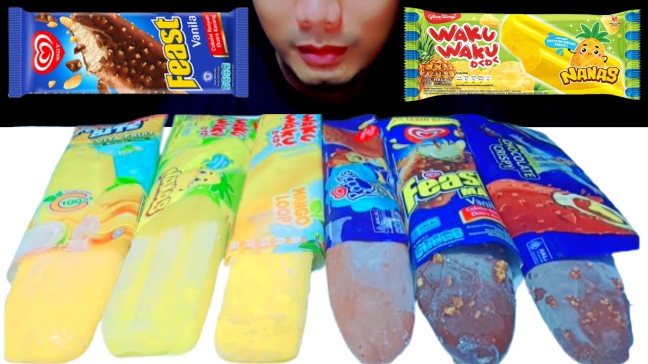 ASMR ICE CREAM PADDLE POP 💛🤎 Choco Magma, Feast Pop, Waku Waku Mango Loop, Cotton Candy#asmr ...